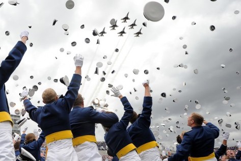 U.S. Air Force Academy graduation ceremony. In two interesting pictures ...