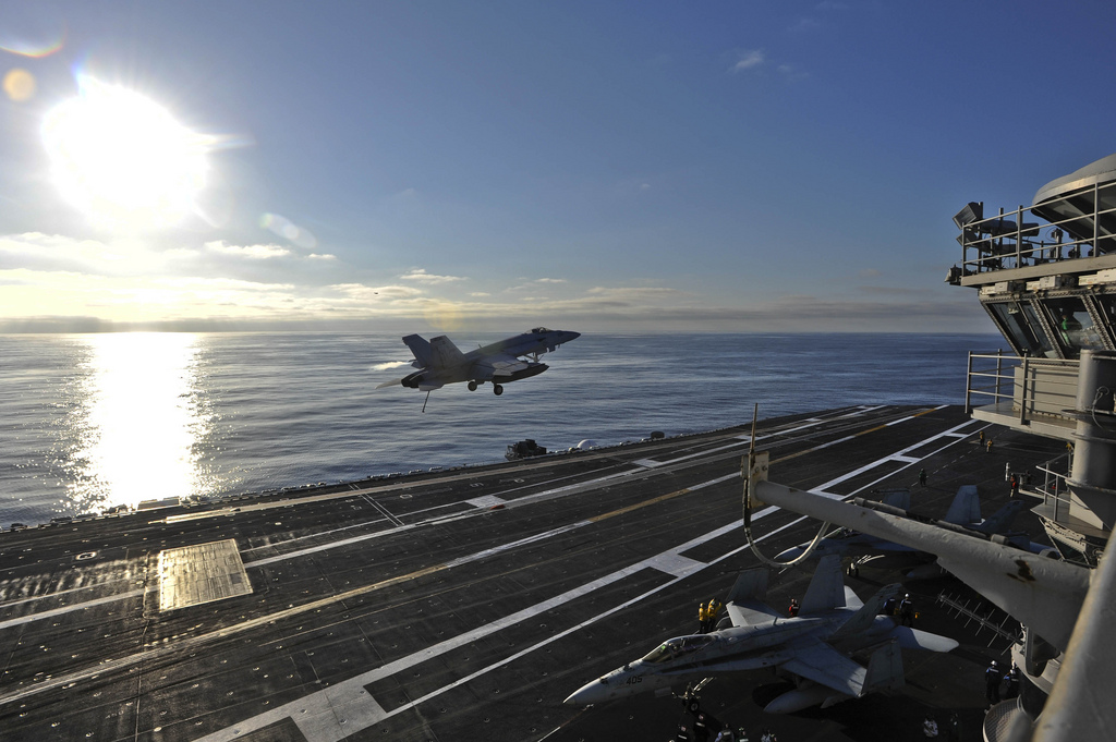 Photo: Spectacular F/A-18C low fly-by above the flight deck of USS ...
