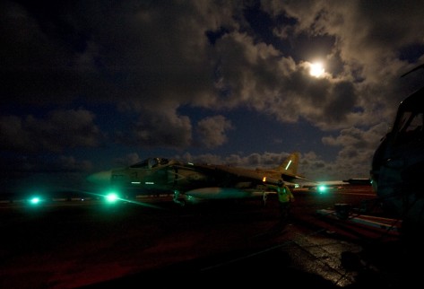 Photo: Harrier night flight operations aboard a forward-deployed ...