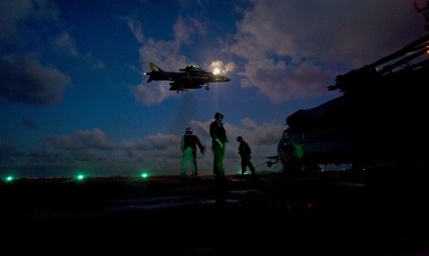 Photo: Harrier night flight operations aboard a forward-deployed ...