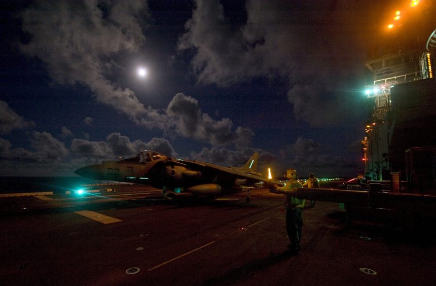 Photo: Harrier night flight operations aboard a forward-deployed ...