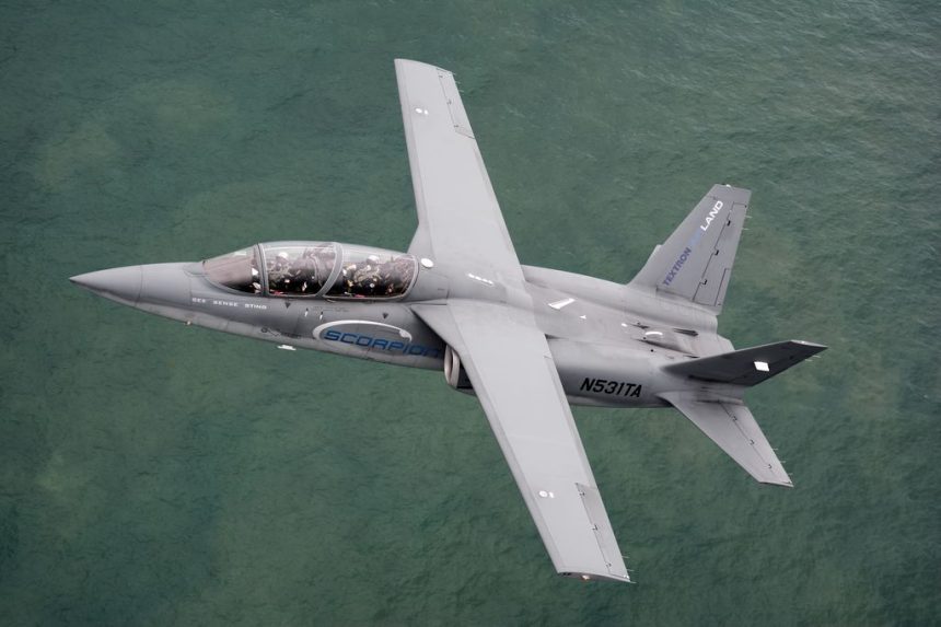 Stunning aerial photos show Textron Scorpion tactical jet in Royal Navy ...
