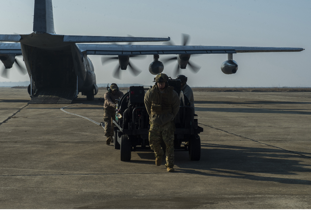 U.S. Air Force A-10 and MC-130J combat planes at work out of an austere ...