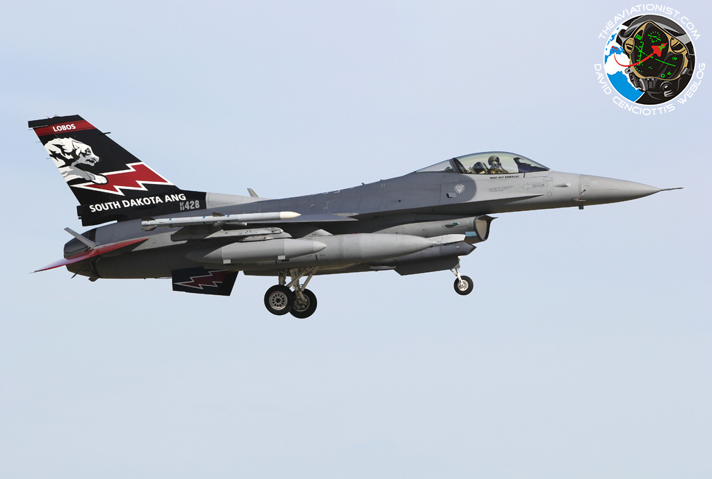 South Dakota ANG F-16C jets (including one in new F-35-like dark grey color scheme) arrive at ...