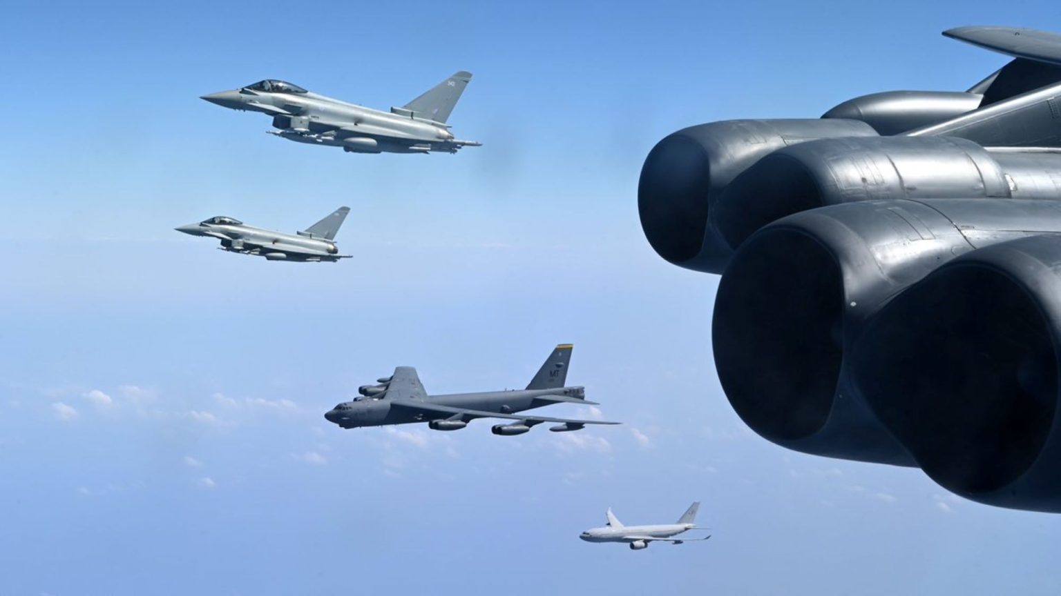 RAF Typhoons and Voyager Tanker Join U.S. Air Force’s B-52H Stratofortress Over Arabian ...